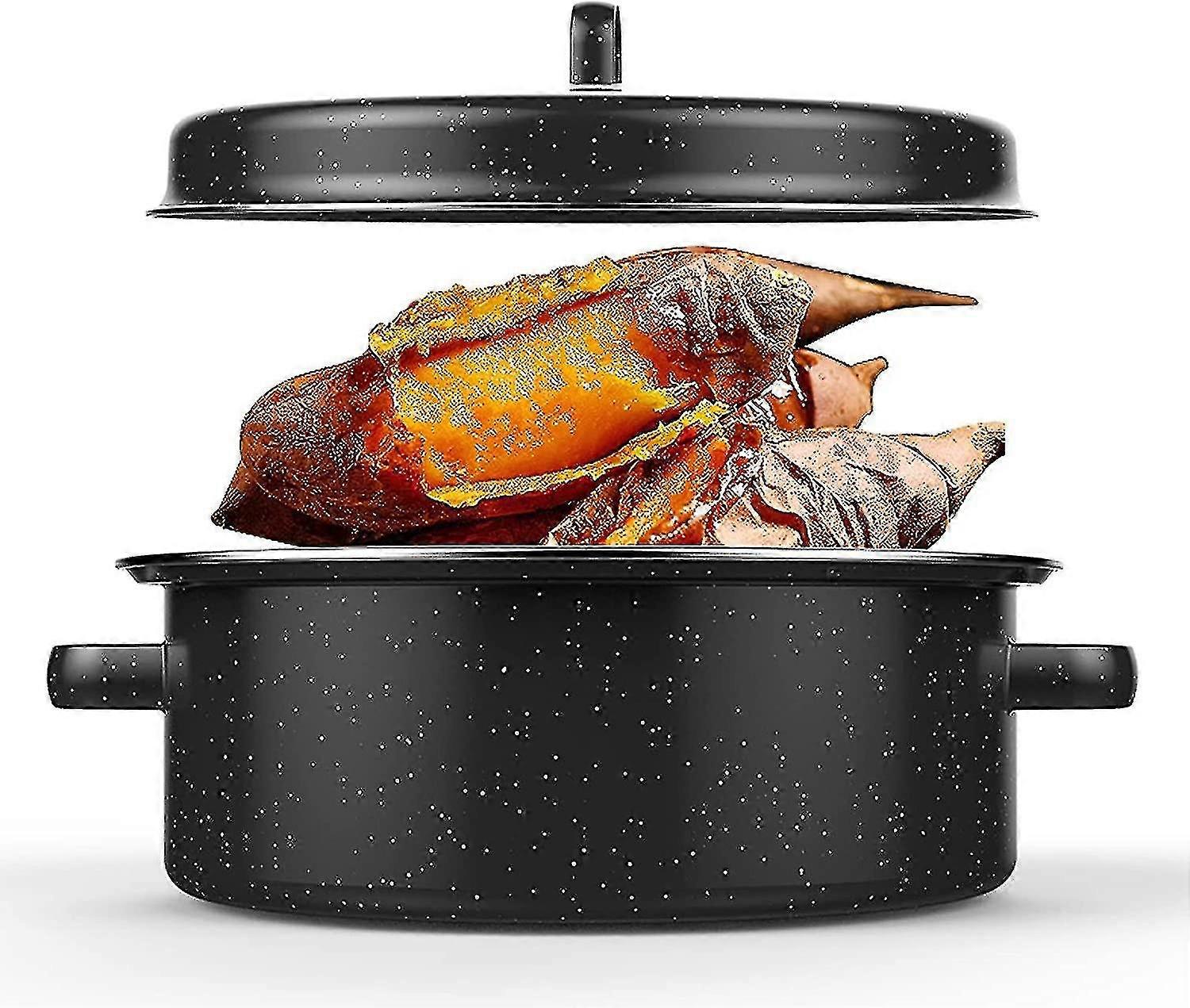 Covered Round Roaster, Non Stick Roasting Pan With Lid And Shelf,enamel ...