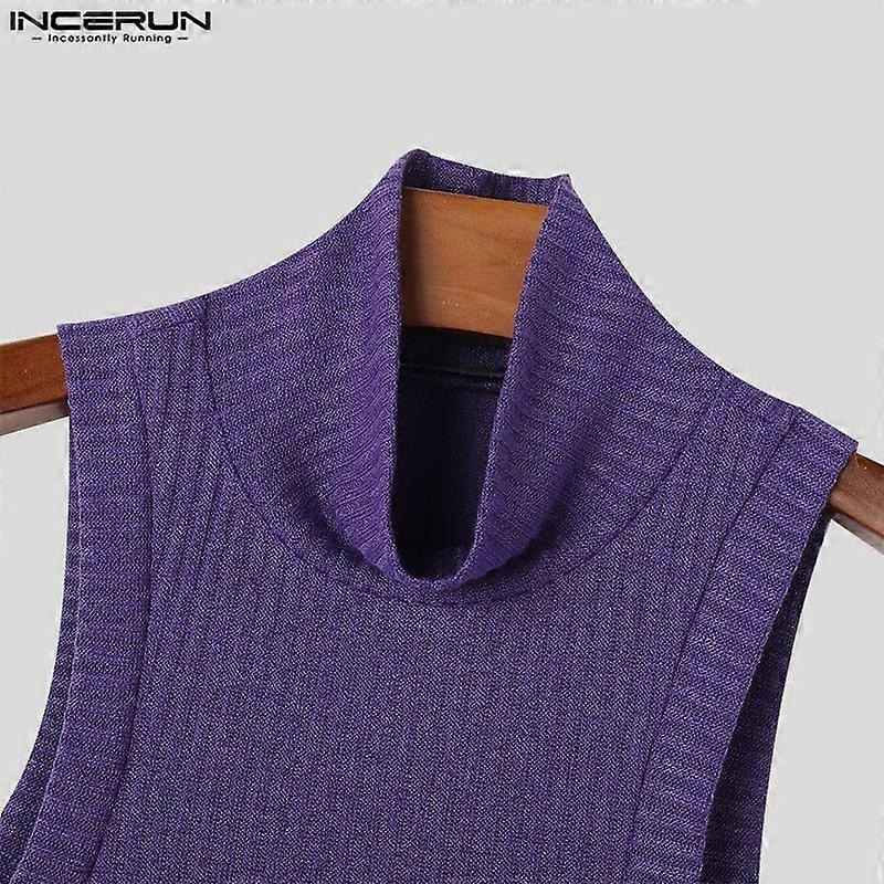 INCERUN Summer Men Turtleneck Sleeveless Slim Knitted Vest Tank Tops ...