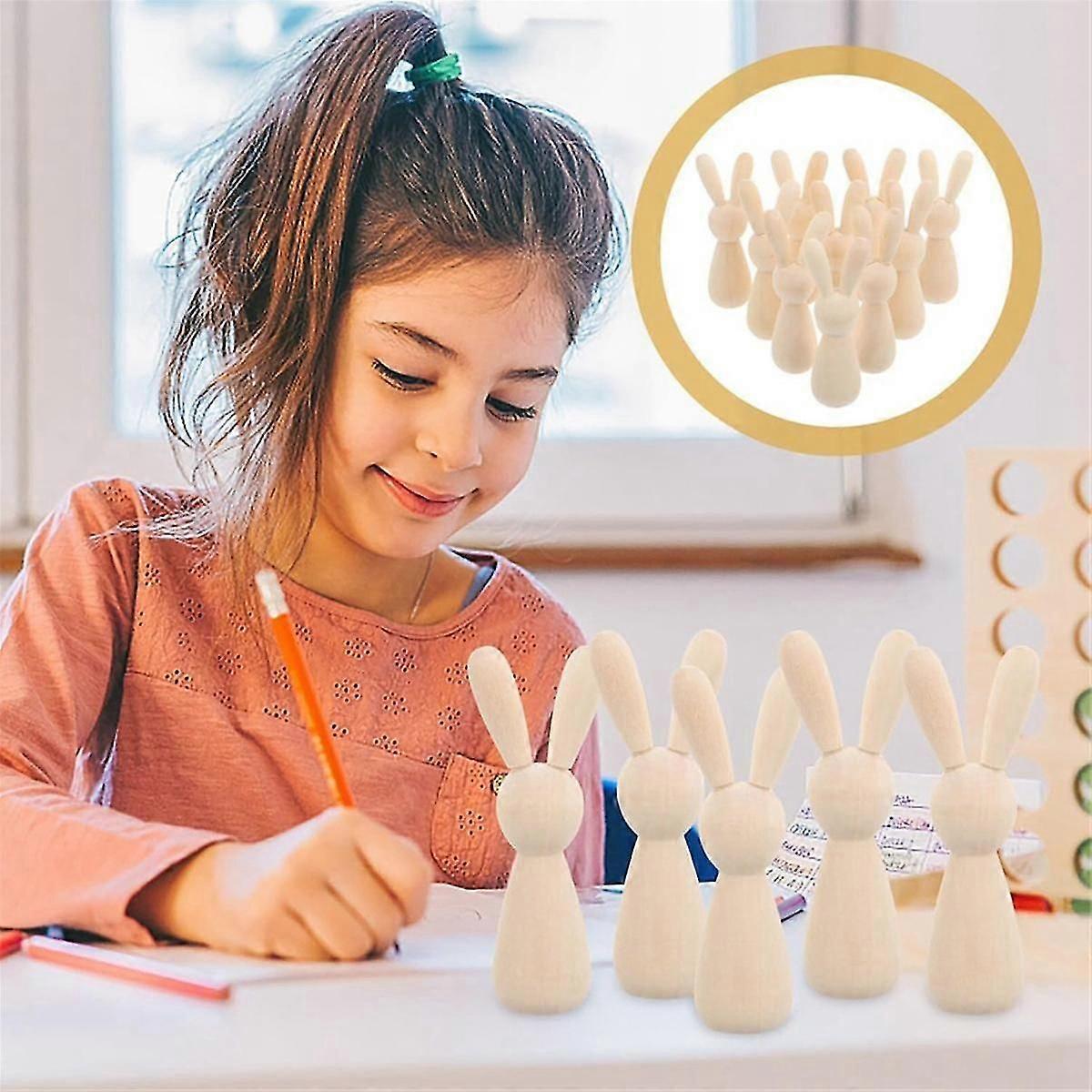 10Pcs Unfinished Wooden Rabbit Doll Figure Unpainted Peg Dolls DIY ...