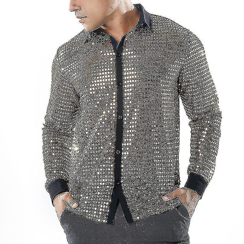 Men's Shiny Sequined Mesh Top, 60s 70s Disco Dance Shirt | Fruugo UK