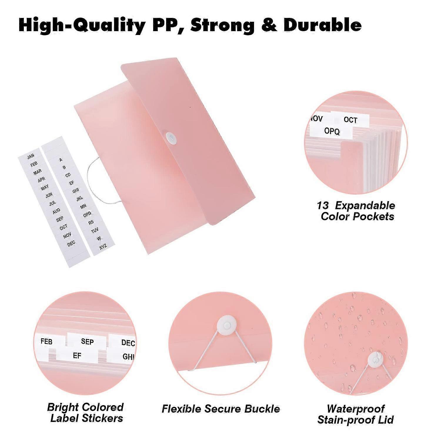 Pink File Folder 13 Pockets Accordion File Organizer Large Capacity ...