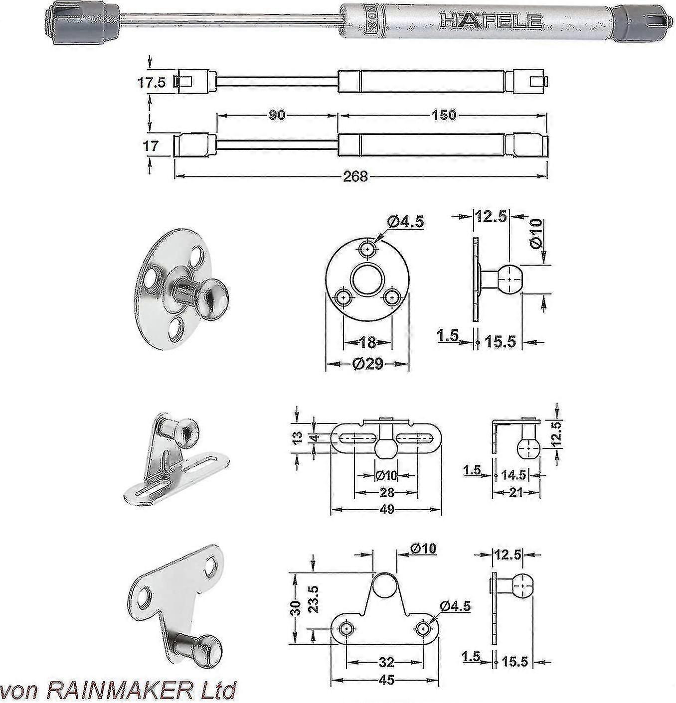 Hafele 60n Hydraulic Spring Gas Strut - Shock Absorbers For Kitchen ...