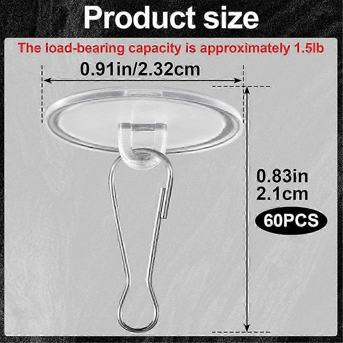 60 Pcs Self Adhesive Ceiling Hooks, Clear Sticky Hooks compatible with ...