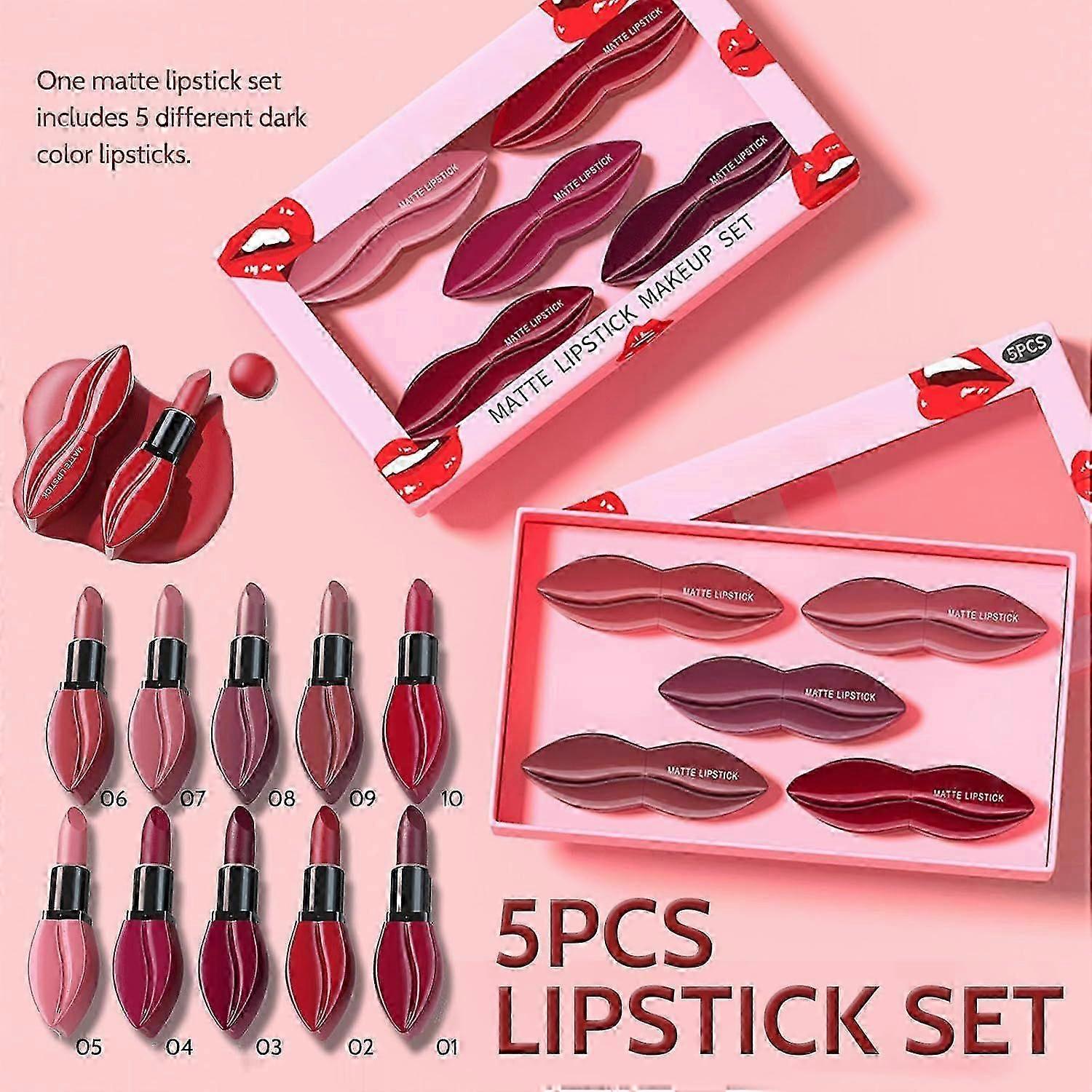 Matte Lipstick Makeup Set,5PCS Long Lasting Non-Stick Smudge Proof ...