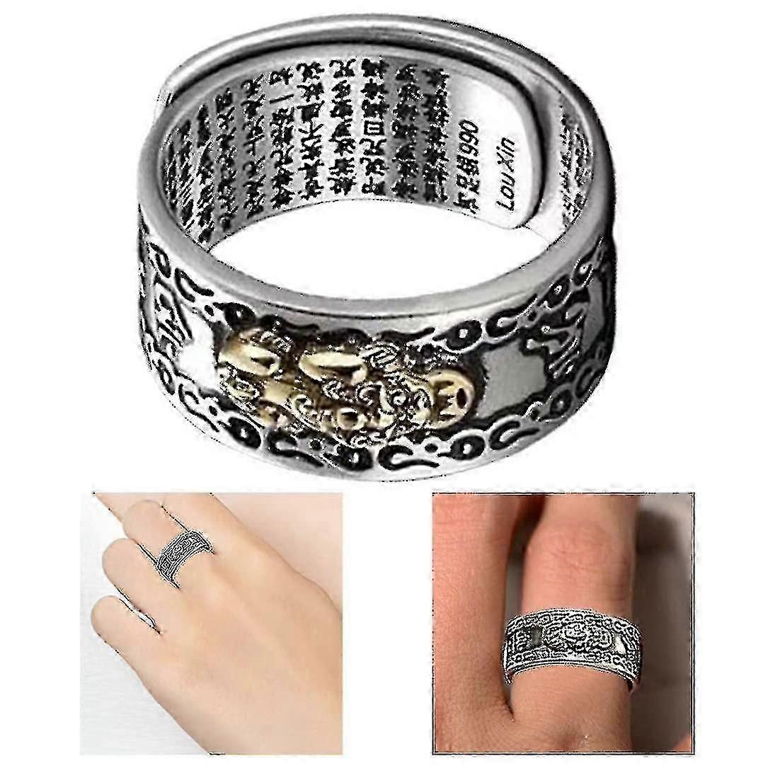 Feng Shui Ring Adjustable Pixiu Amulet Lucky Ring Mantra Protection Wealth Ring For Women Men ...