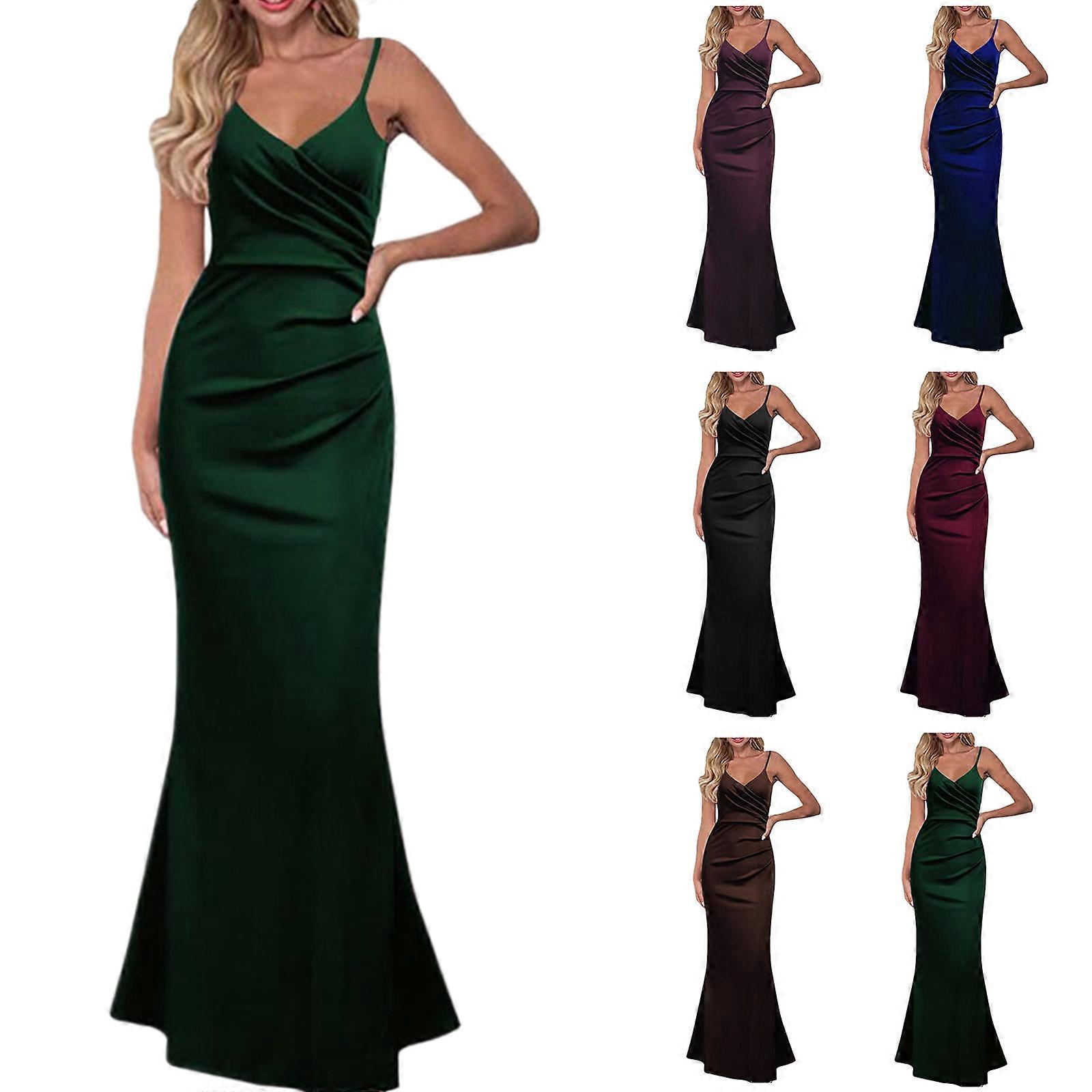 Womens Spaghetti Strap Flared Hem Long Cami Dress Solid Color Sexy ...