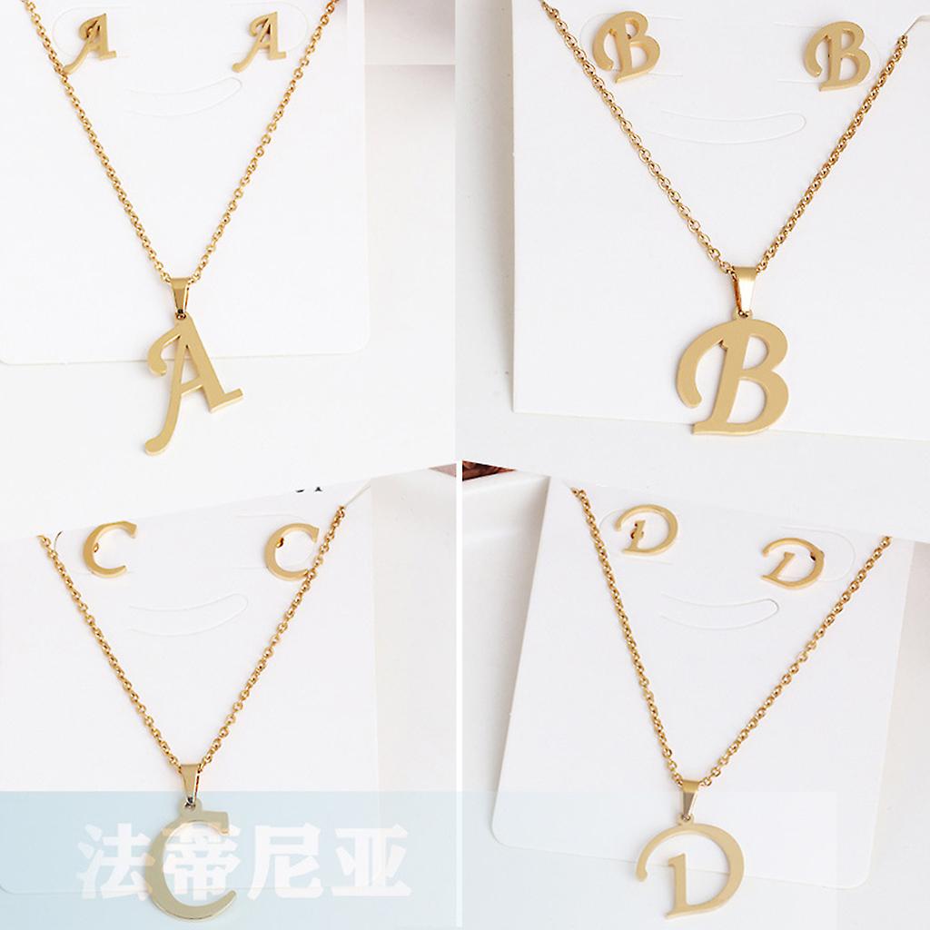 Personalized Alphabet Pendant Necklace Earrings Capital Letters A-Z 26 ...