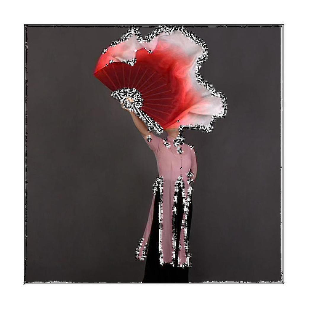 Red Half Circle Double Fan Veils Silk Women Folk Dance Veil 1 Pair 2 ...