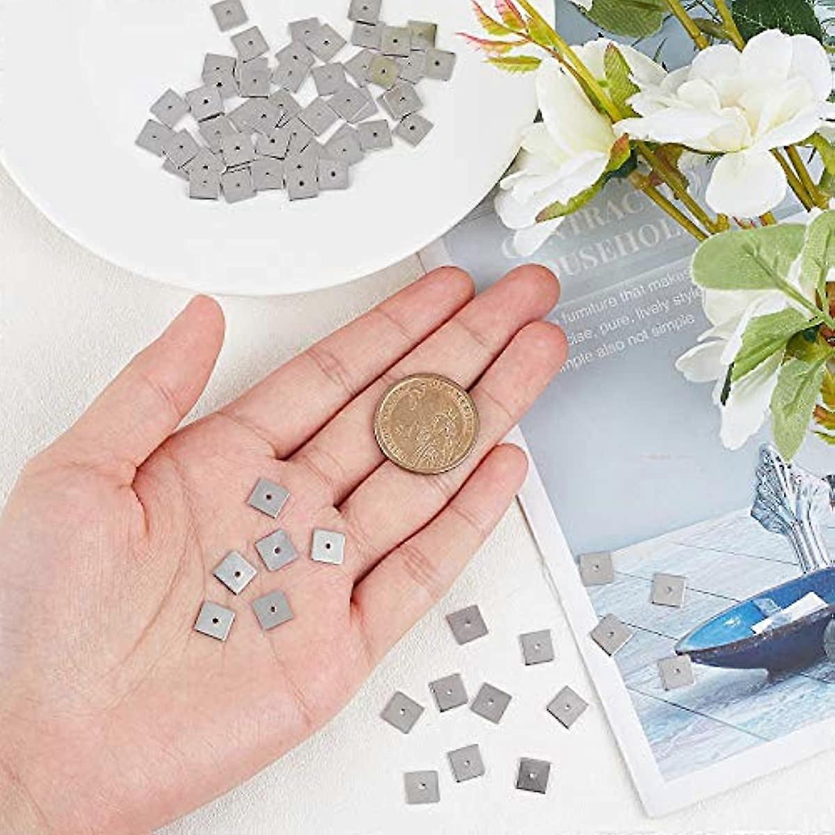 100pcs 6mm Square Spacer Beads 1.2mm Small Hole Stainless Steel Loose ...