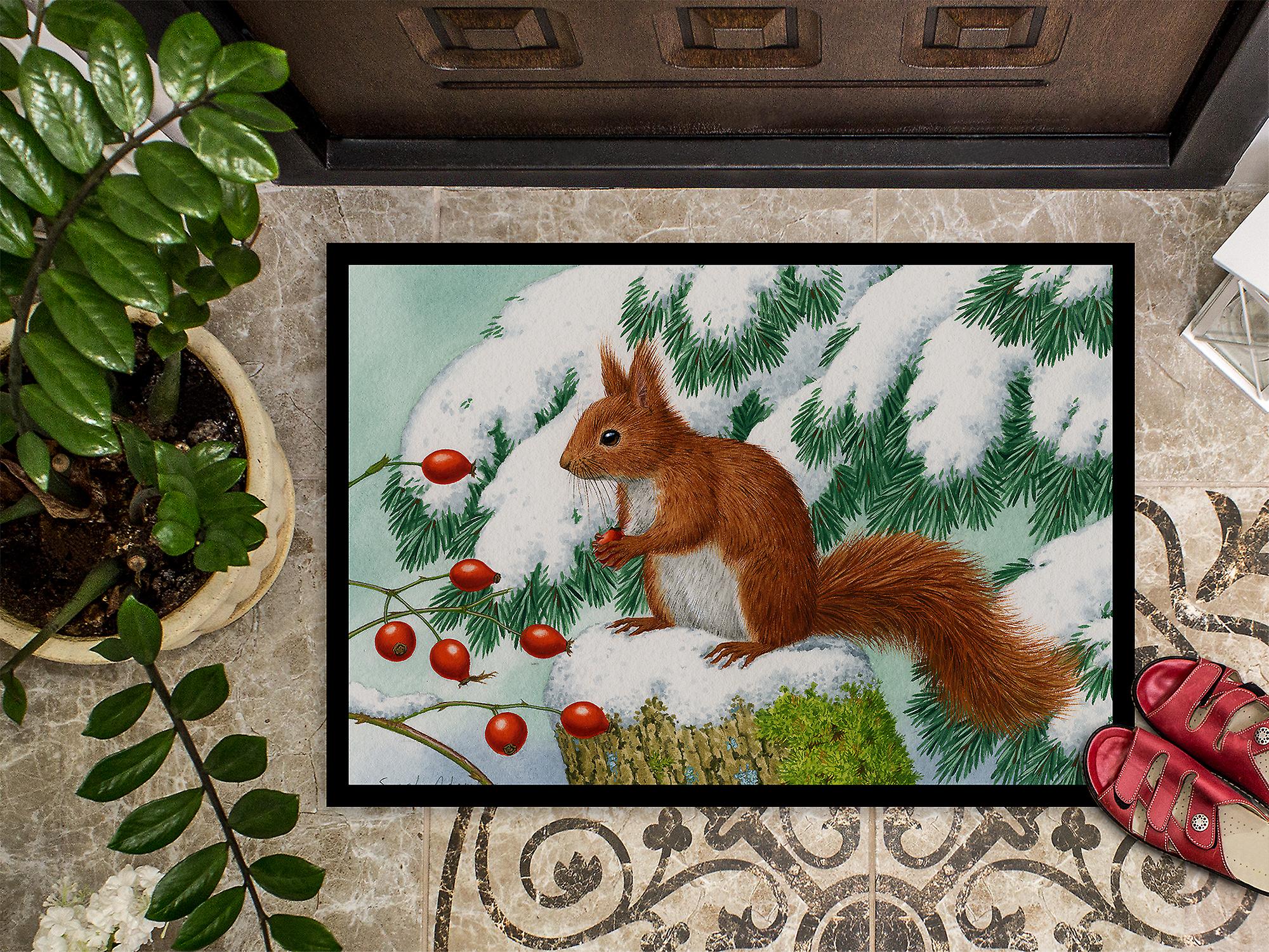 Winter Red Squirrel Door Mat, Indoor Rug or Outdoor Welcome Mat 18x27 ...