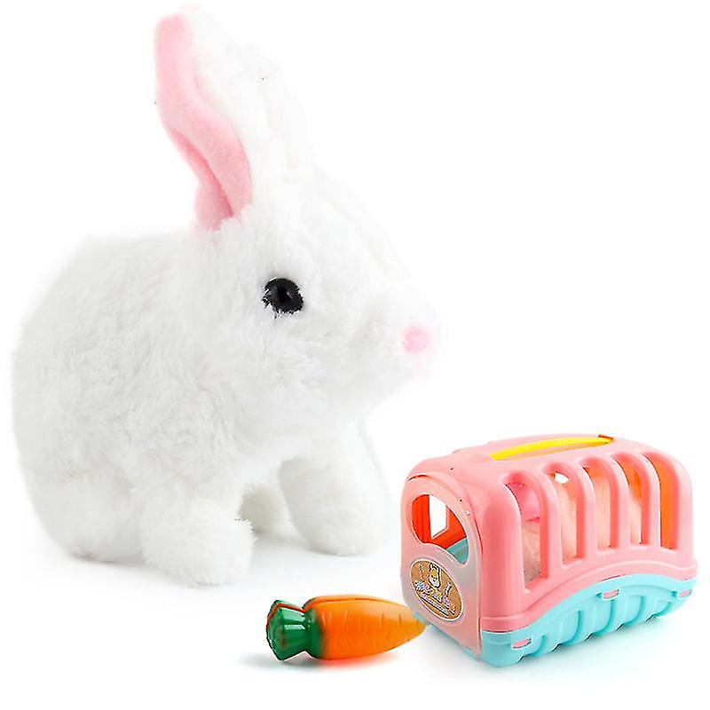 Electric Toy Pet Simulation Rabbit Plush Toy With Cage Moving Animal ...