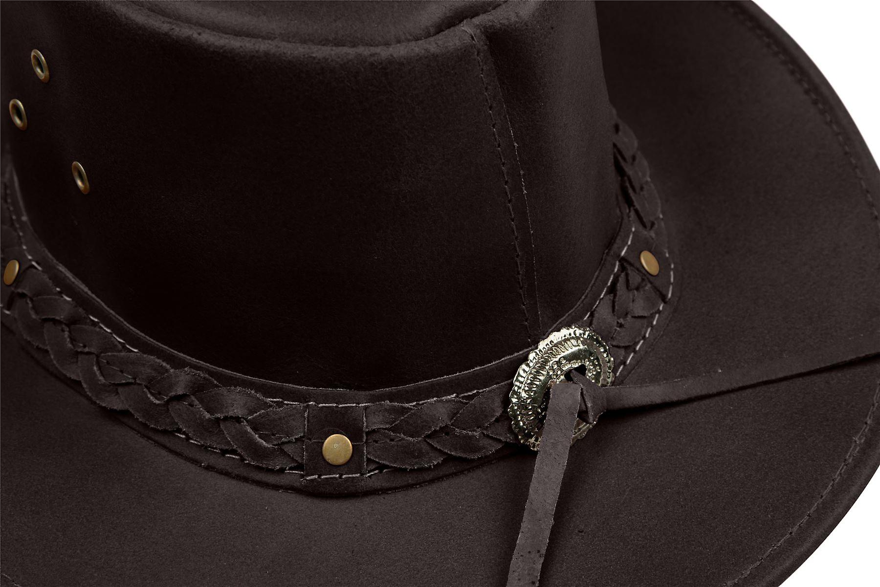 Australian Unisex Western Cowboy Hat Real Leather Outback Riding Outlaw ...