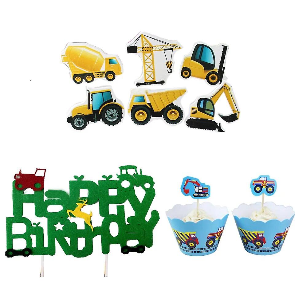 1Set Excavator Vehicle Cupcake Topper Construction Tractor Cake Topper ...