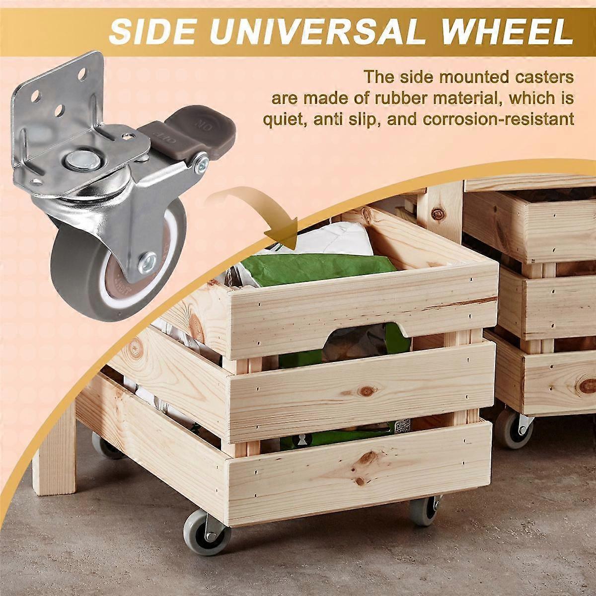 Side Mount Casters, 2 Inch Furniture Wheels, LShaped Rubber Casters Set ...