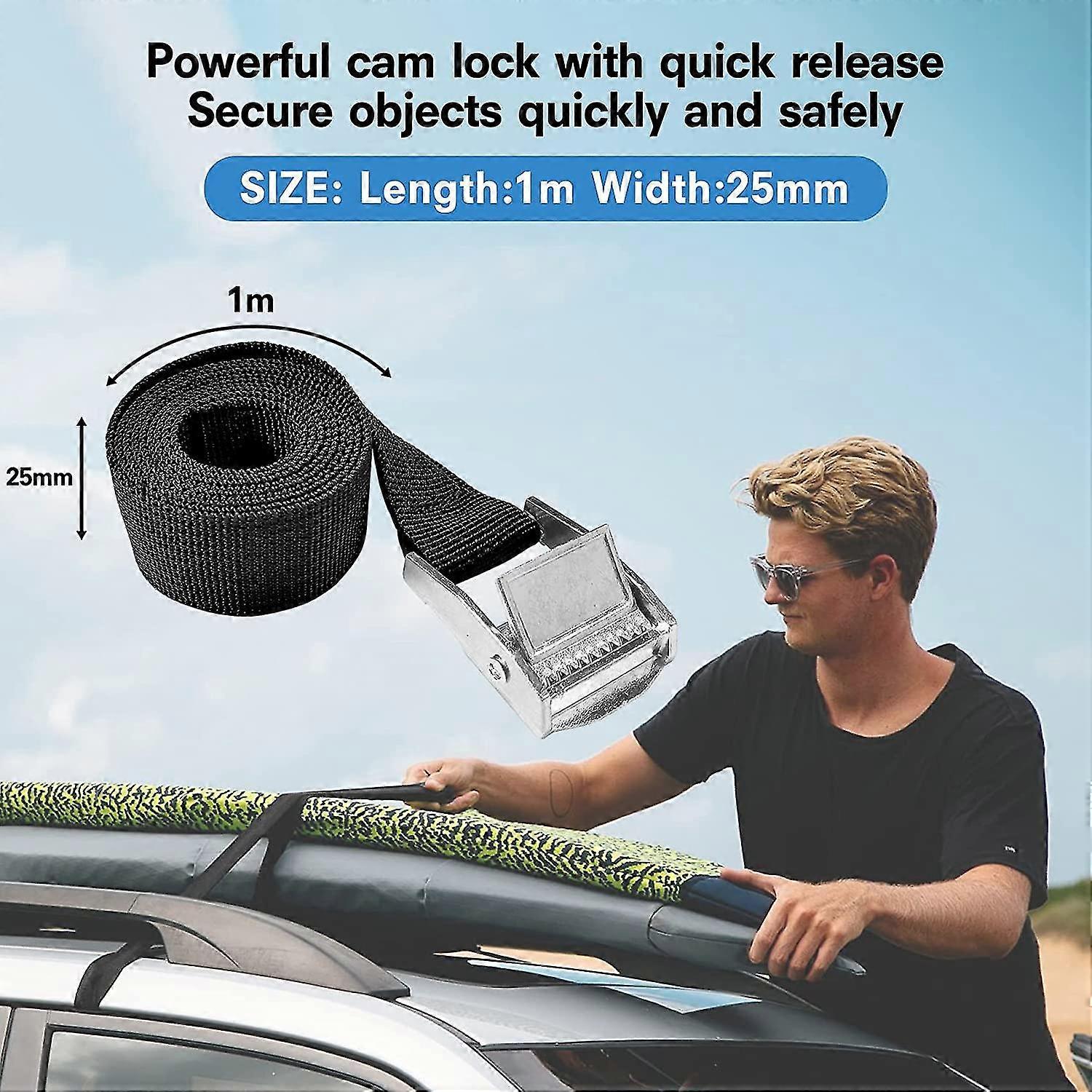 Lashing Straps, 1 Meter - 6 Pieces, Robust Black Straps with Clamp Lock ...