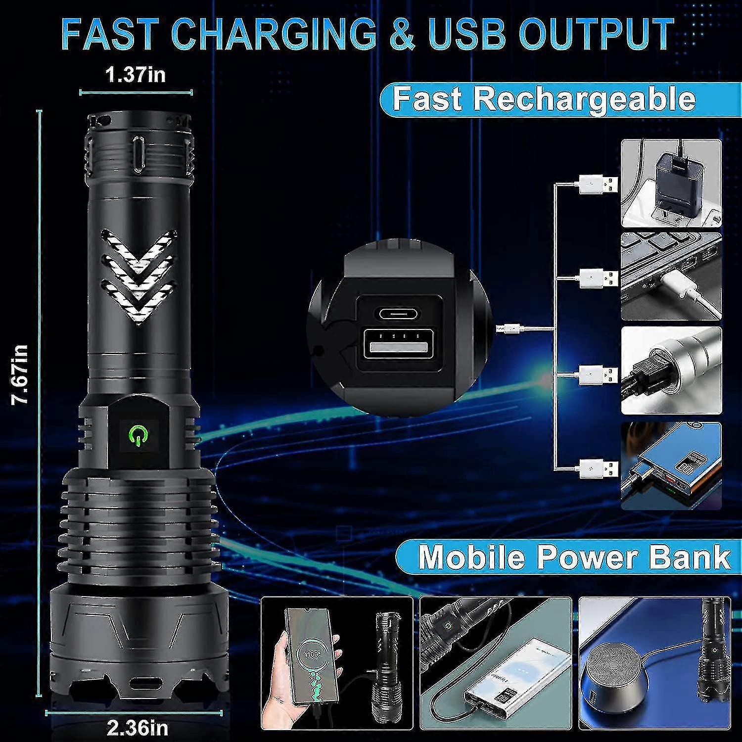 120000 Lumen Super Bright Powerful Flashlight, 5 Light Modes ...