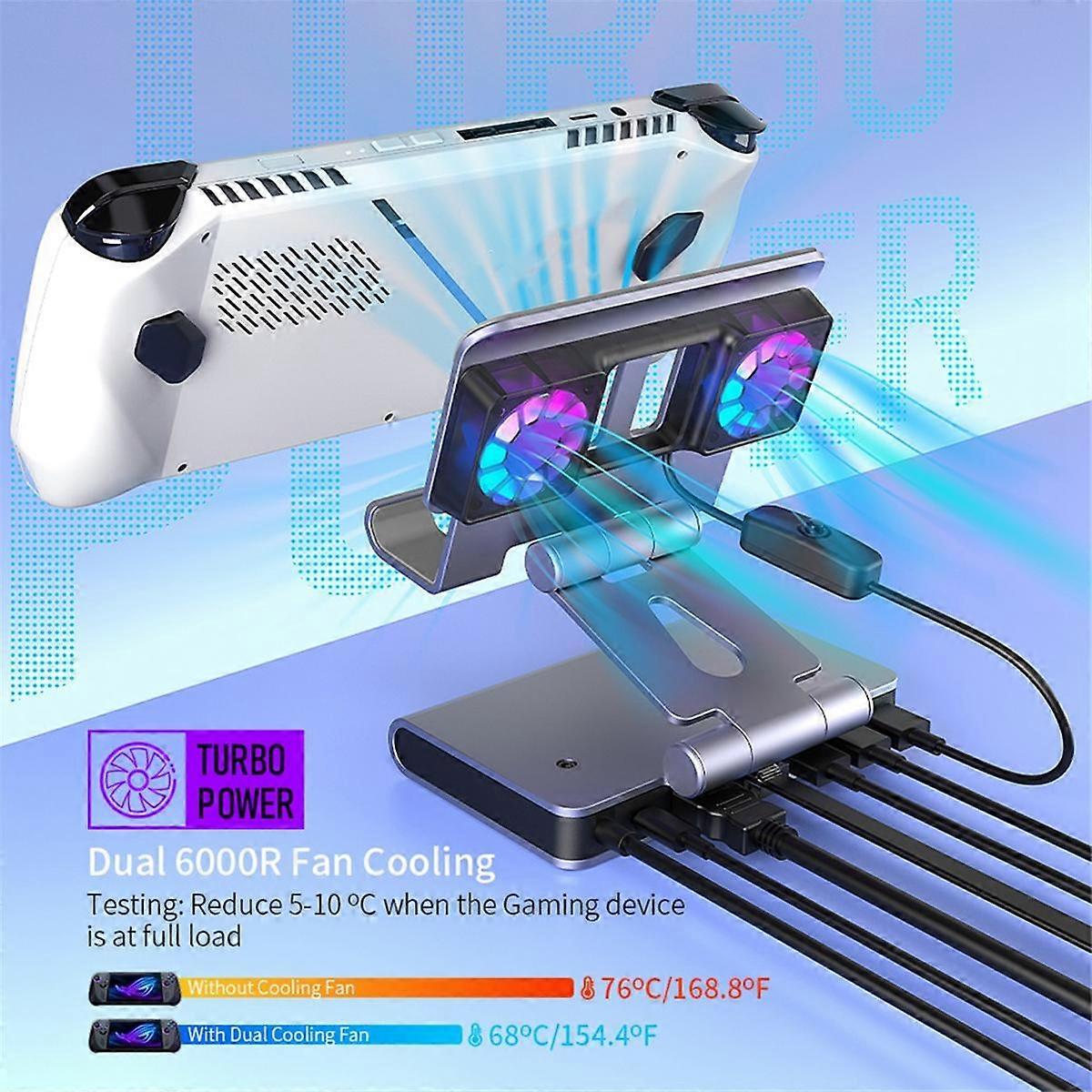 6 in 1 RGB Dual Fans Docking Station for ALLY SteamDeck Game Console ...