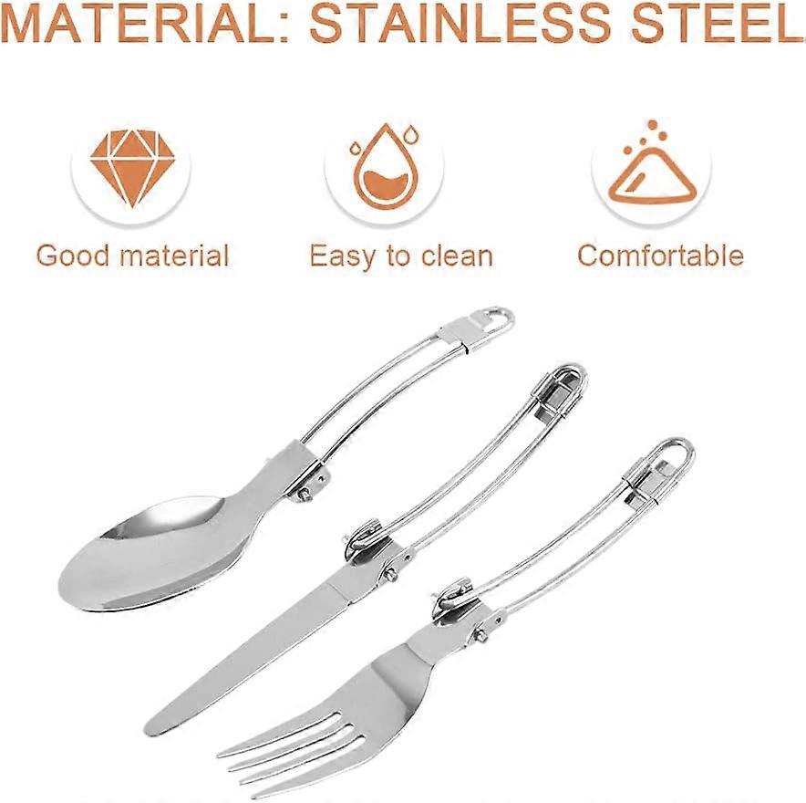 2 Sets (6 Pieces) Foldable Stainless Steel Cutlery Set Portable Cutlery ...