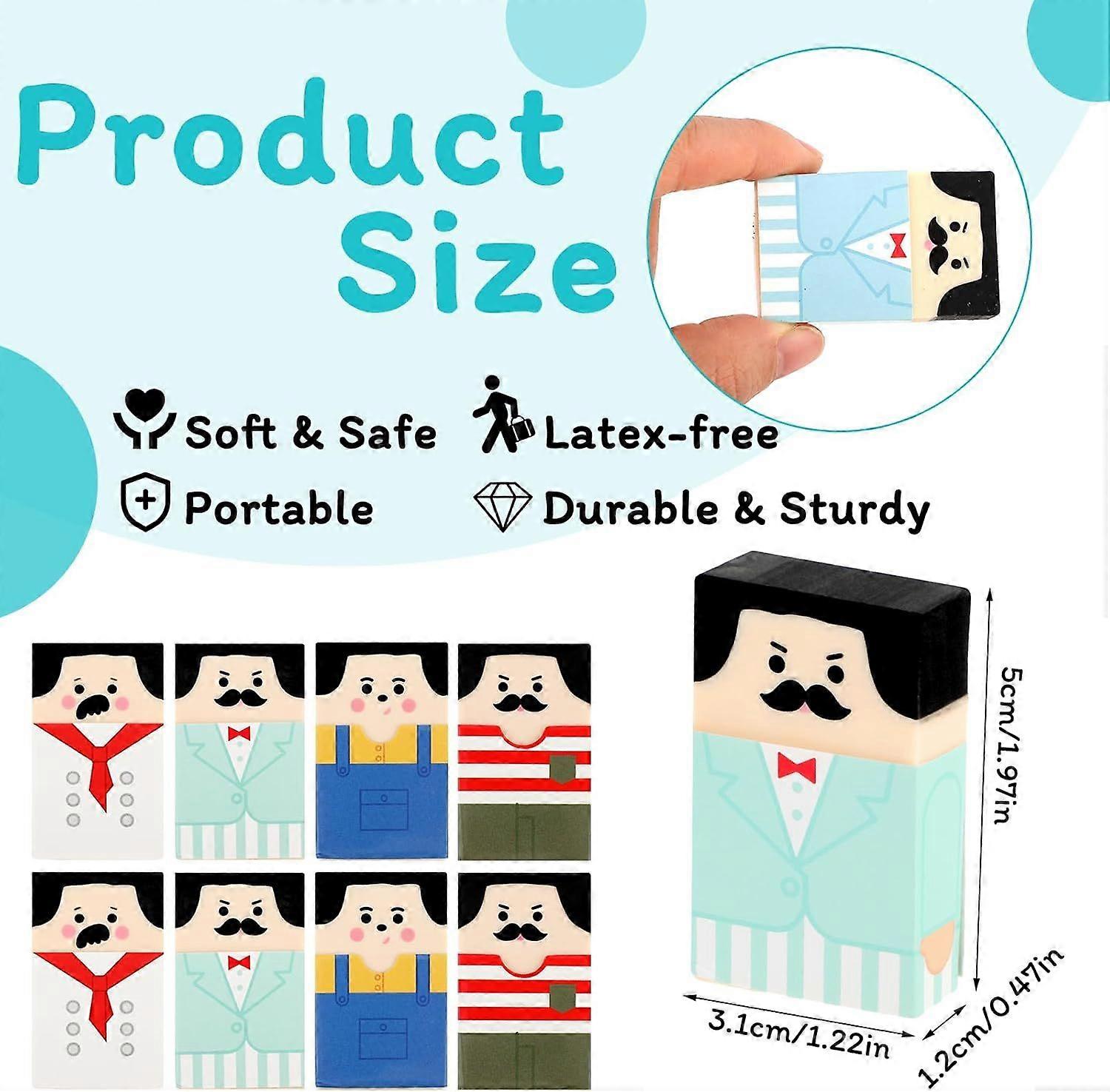 4Pcs Cute Bald Man Erasers, Fun Hairy to Hairless Bald Uncle Desk ...