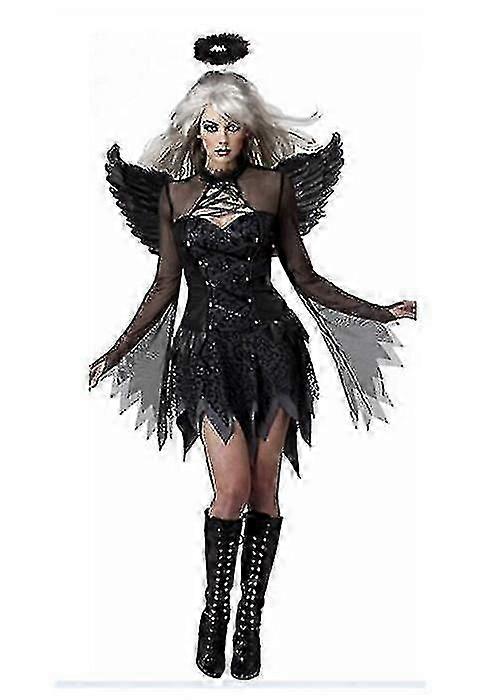 Ladies Angel Demon Costume for Halloween, Black Devil Angel Dress Party ...