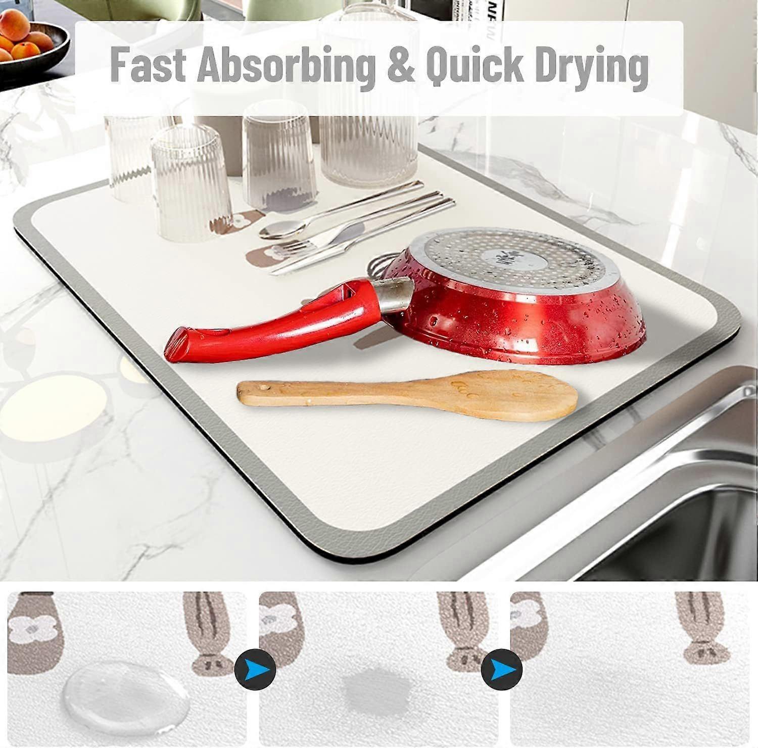 pcs Dish Drainer Mat, Super Absorbent Dish Drying Mat, Quick Drying ...