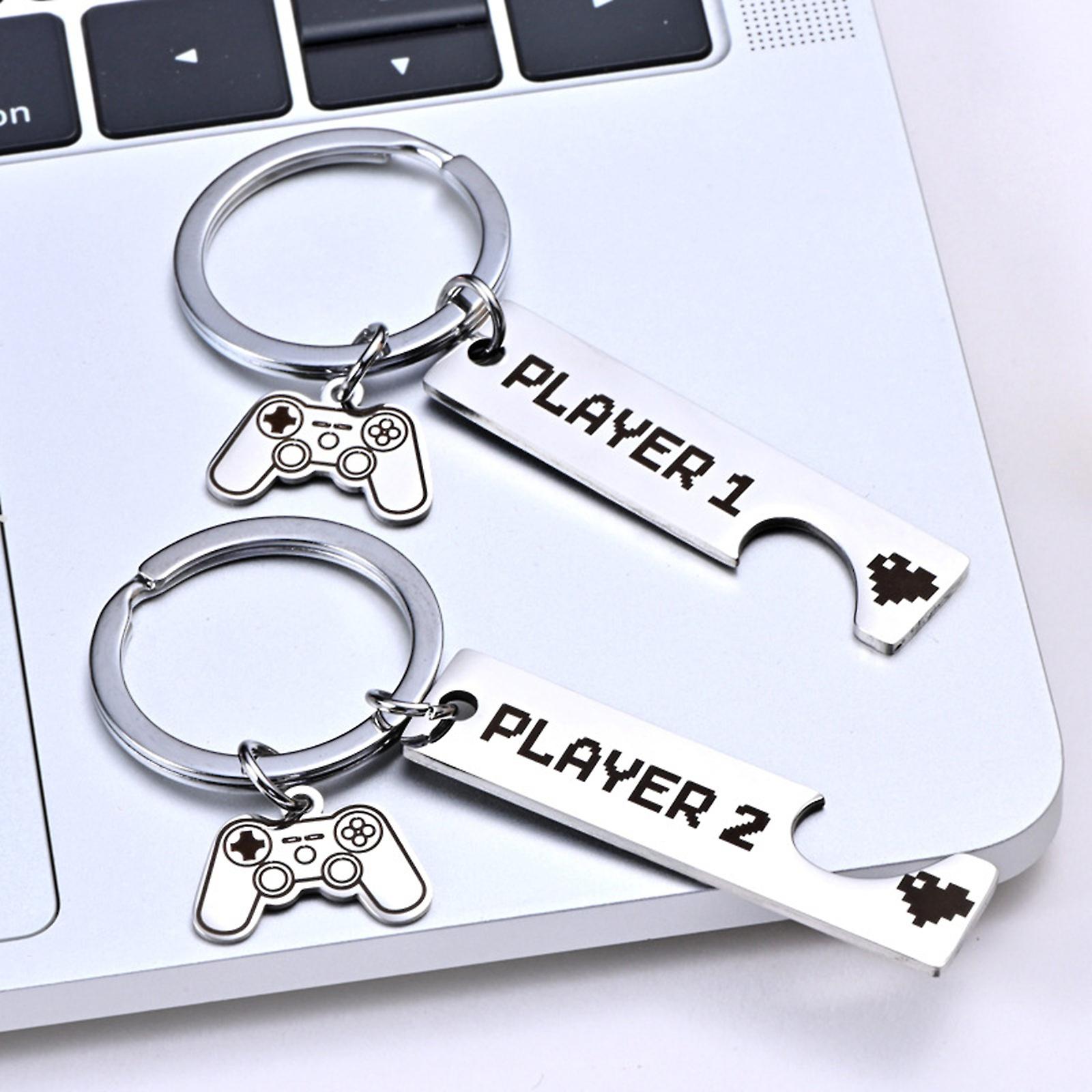 2 Pcs Keychain Stainless Steel Gamer Key Ring Key Chain Charm Keyring ...