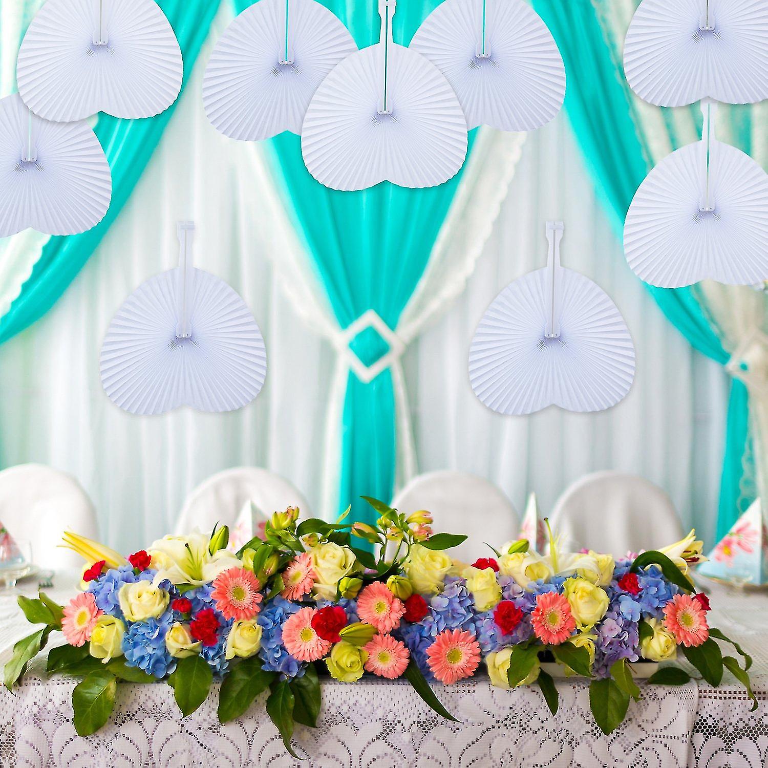 12 Pack Folding Fans Paper Fans Heart Shaped Assortment With Plastic ...