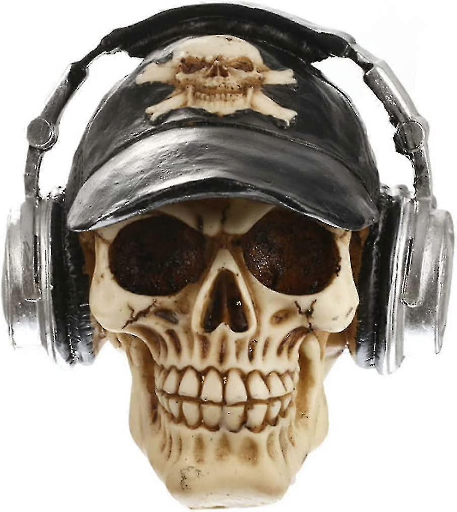Skull With Headset Ornament,halloween Resin Skeleton Skull Figurine ...