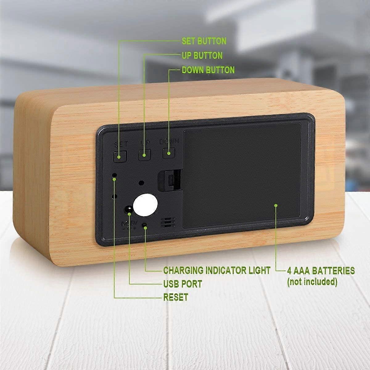 Artificial Wood LED Alarm Clock, Digital Clock Sound Activation, with ...