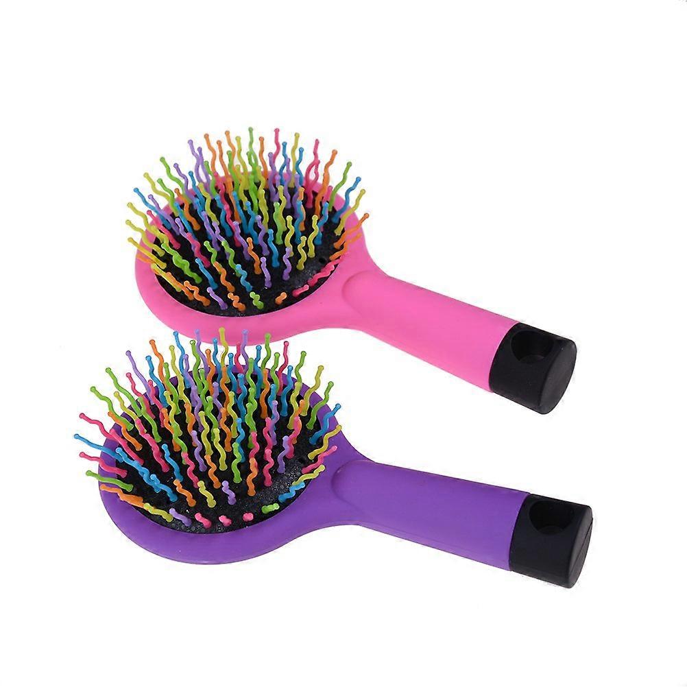 Pack of 2 Rainbow Volume Brushes Hair Brushes Hair Curl Straight Magic Combs with Mirror (Pink ...