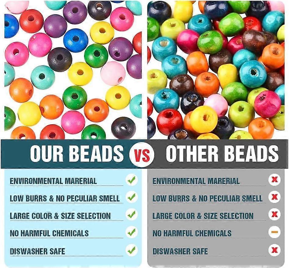 250pcs 10mm Colored Wooden Beads Dyed Wood Beads 10 Colors Large Hole ...