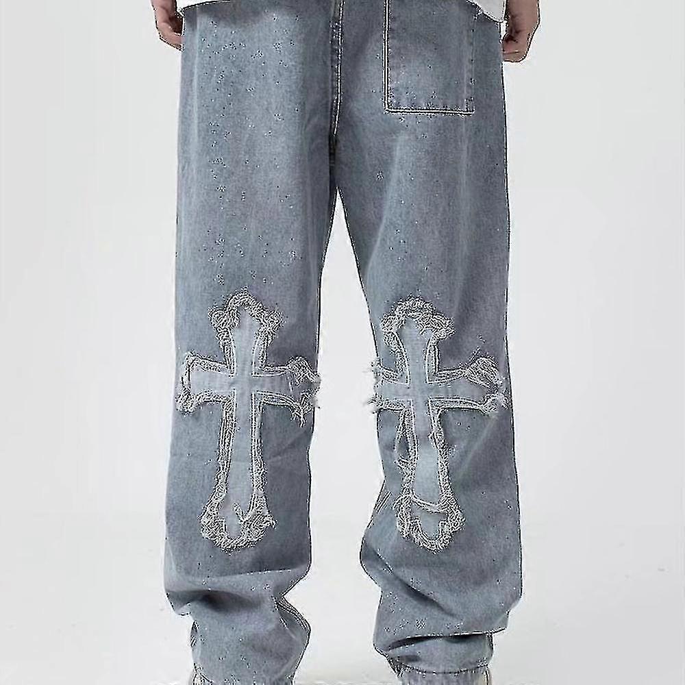 Women Streetwear Baggy Jeans Trousers Cross Hip Hop Mens Loose Jeans ...