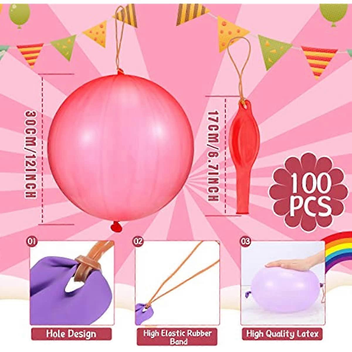 100 Pcs Punch Balloons Punching Balloon Assorted Color Heavy Duty Party ...
