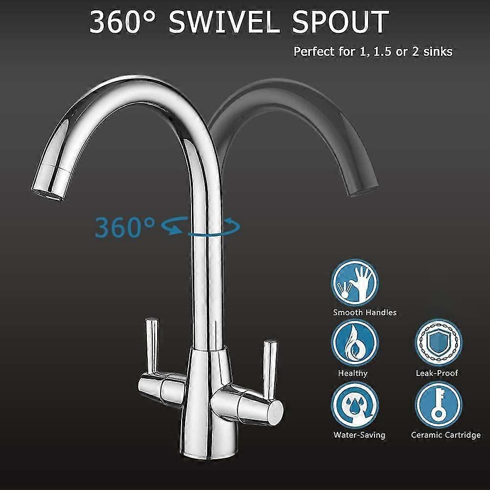 Kitchen Mixer Tap Dual Lever Swivel Spout Chrome Sink Taps Dual Lever ...