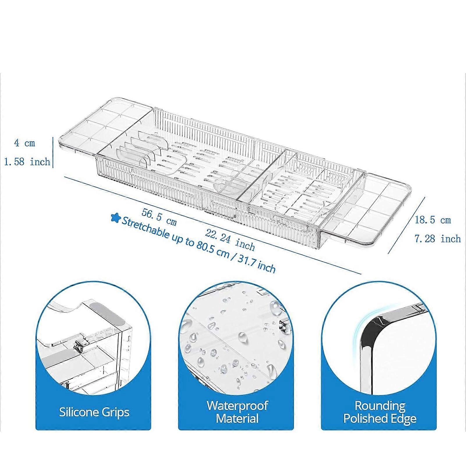 Adjustable Bathtub Caddy Tray Retractable Large Capacity Transparent ...
