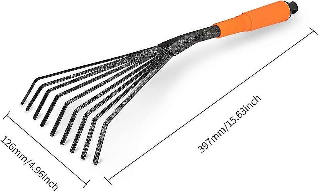 Mini Garden Rake 16 Inch 9 Root Steel Hand Fan Leaf Rake With Ergonomic ...