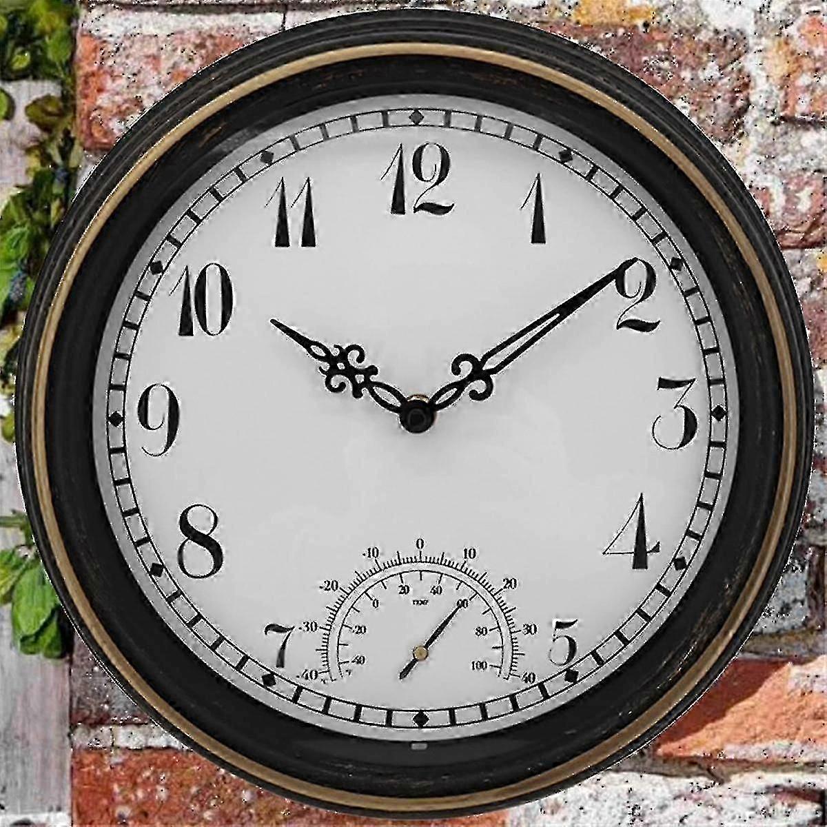 Outdoor Waterproof Wall Clock with Thermometer IP44 Vintage Round ...
