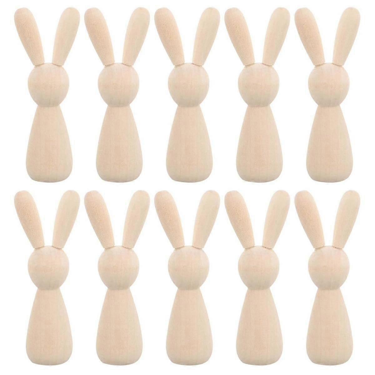 10Pcs Unfinished Wooden Rabbit Doll Figure Unpainted Peg Dolls DIY ...