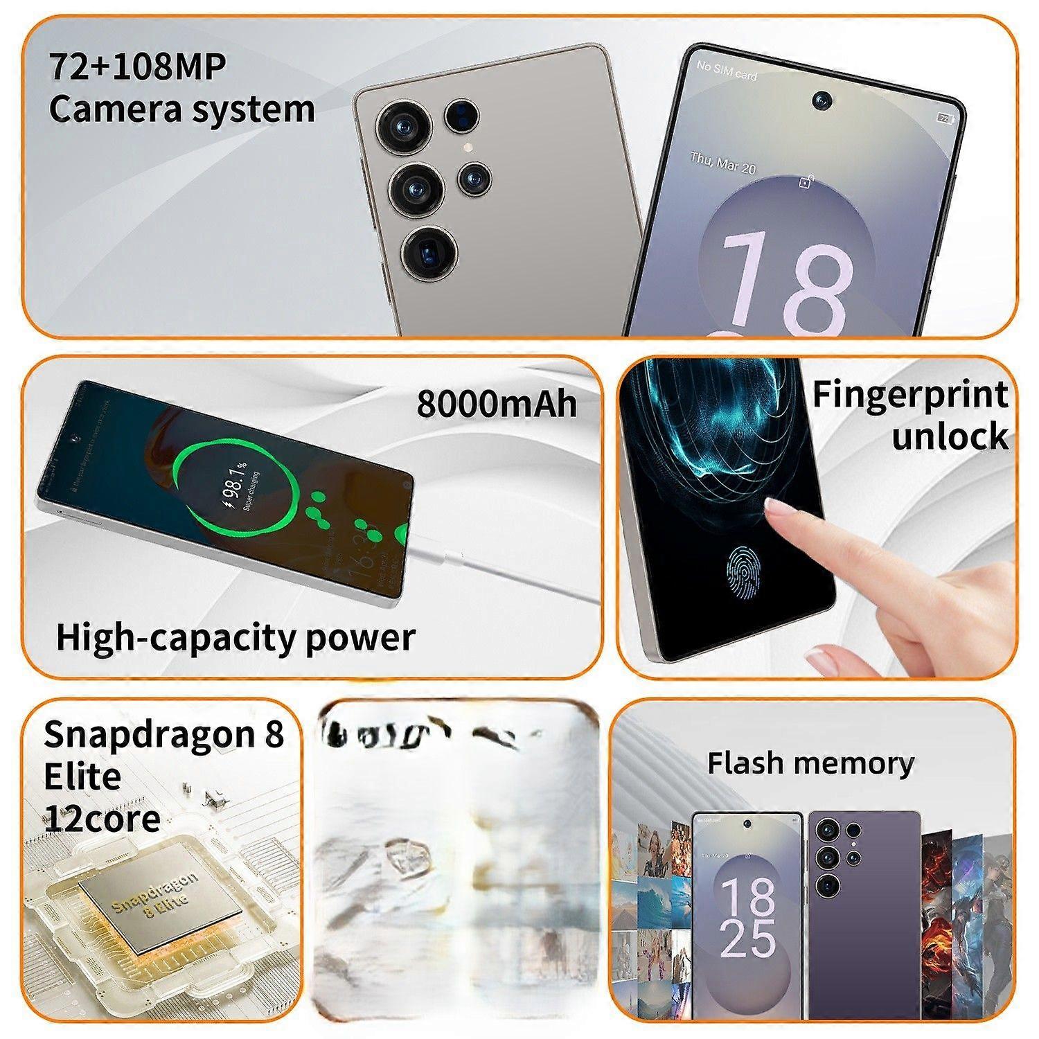 4G network 8-core/4-core S25 smart phone 6.8-inch large screen with ...