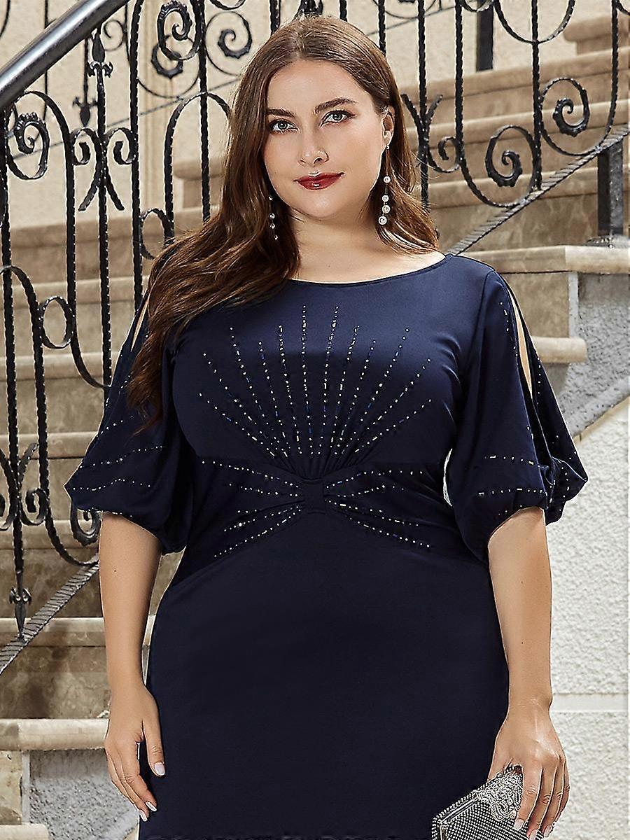 Ever-Pretty Women's Round Neck Half Sleeves Plus Size Beading Long ...