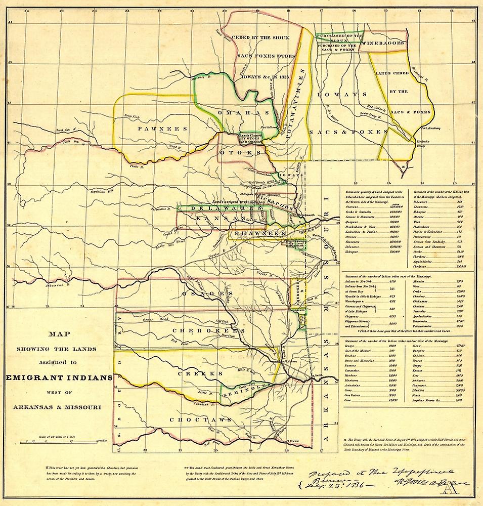1836 Map Showing The Indian Territories (Now Oklahoma) Assigned To ...