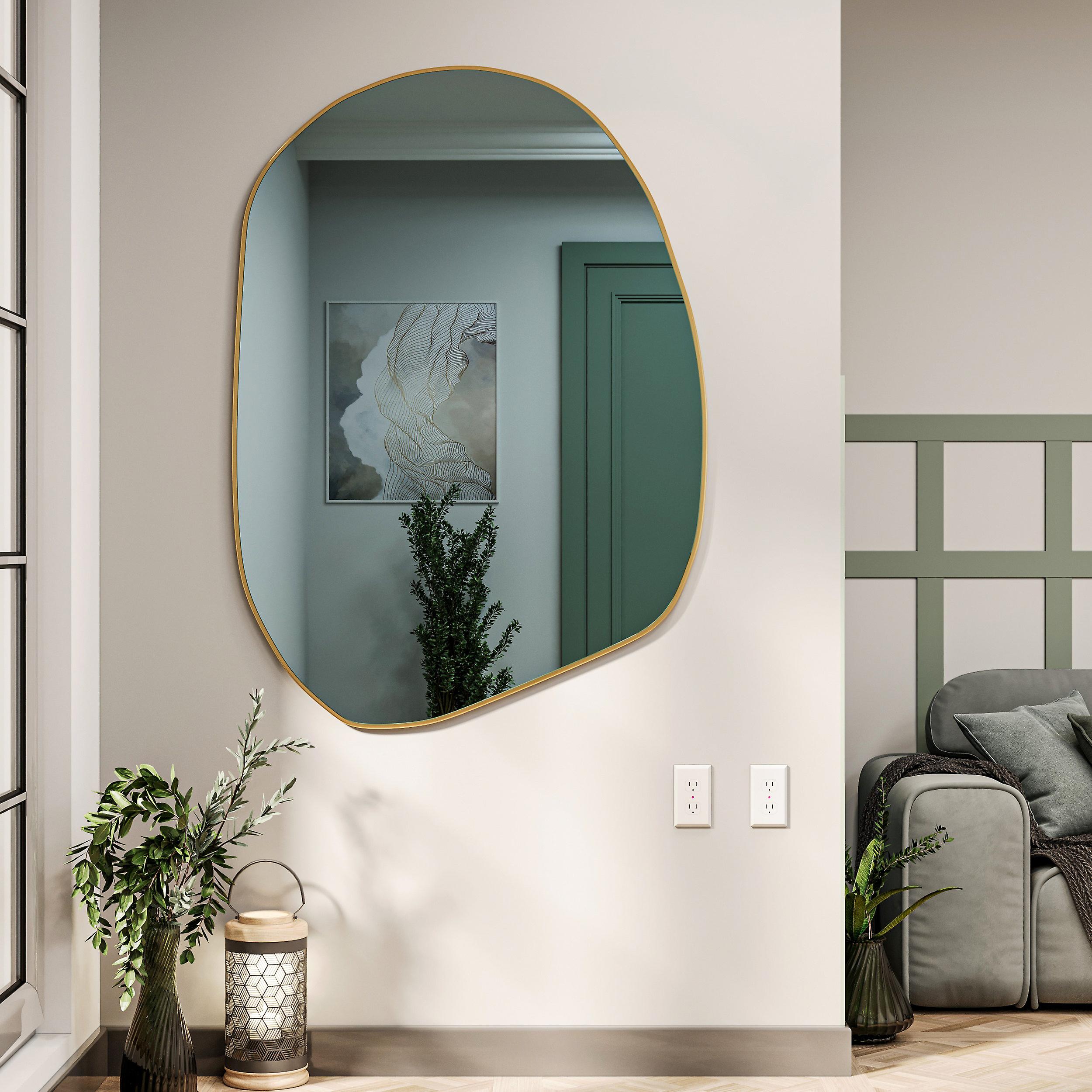 Unique Asymmetrical Wood Frame Mirror | Fruugo UK