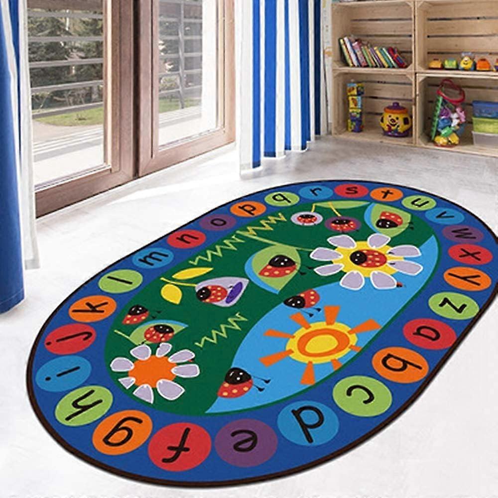 LadyBird Alphabet Educational Kids Rug on Blue Playroom Rug ABC Letters ...