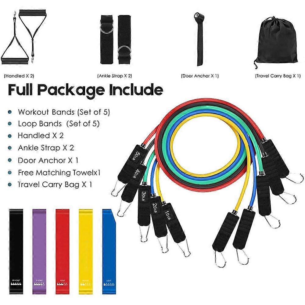 Resistance Bands Set (16pcs), Exercise Bands with Door Anchor, Handheld ...