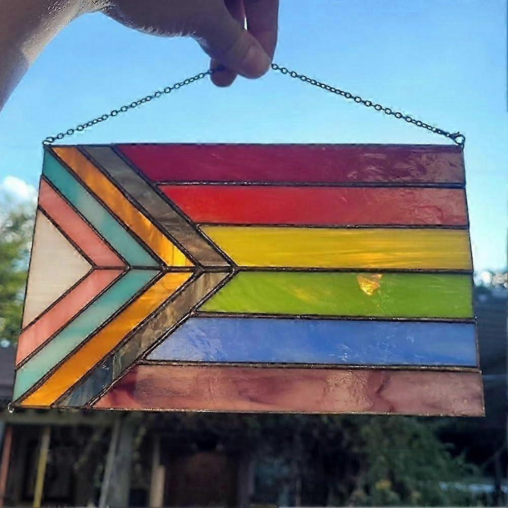 Progress Pride Stained Glass Flag,Pride Flag Suncatcher for Windows ...