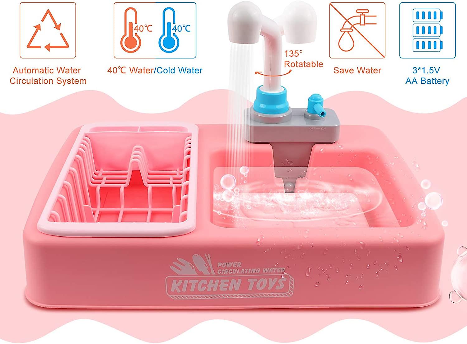 Pretend Play Kitchen Sink Toy Set With Running Water, Electric ...