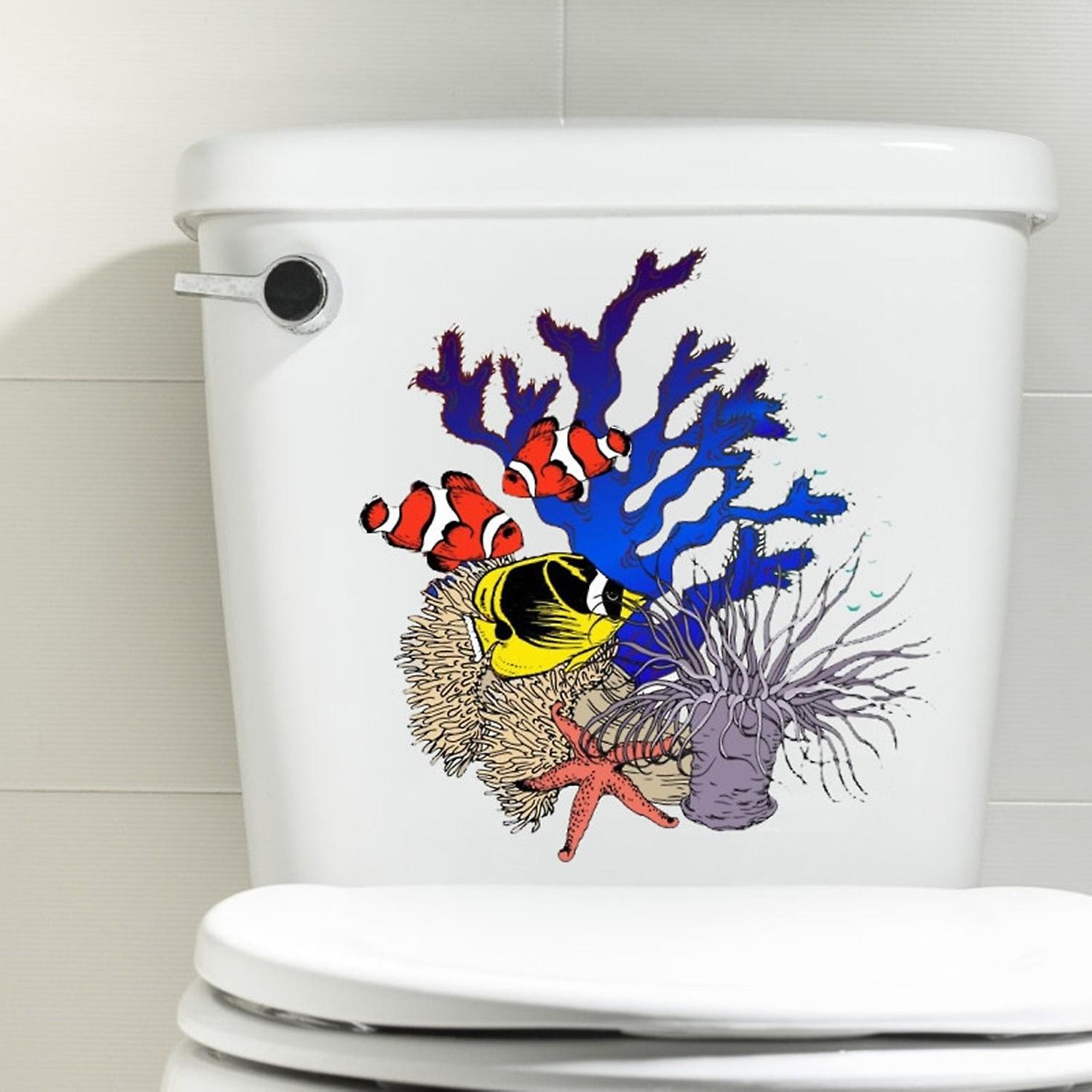 Toilet Sticker Ocean Creature Coral Pattern Toilet Lid Sticker s Strong ...