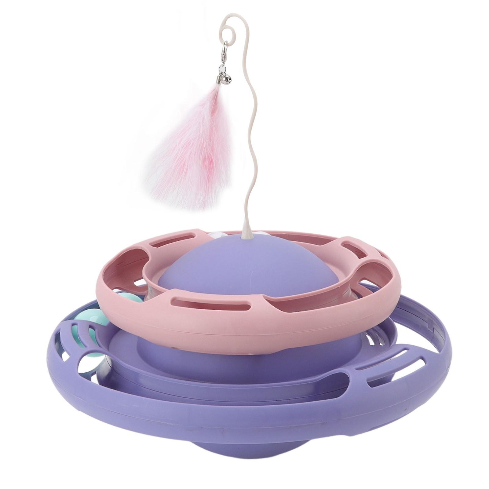 Interactive Cat Turntable Toy with Roller Tracks Ball and Teasing Stick ...