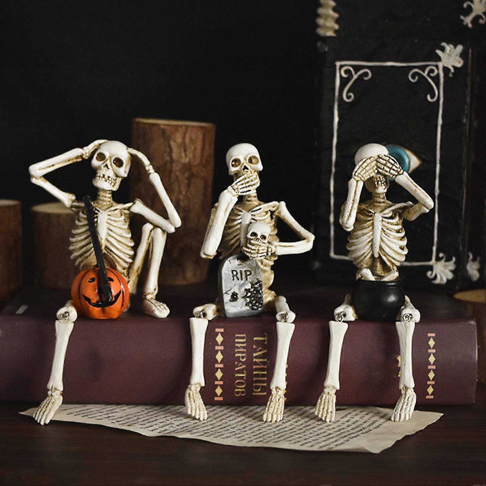 3-Piece Halloween Skeleton Statue See Speak Hear No Evil Resin Skeleton ...