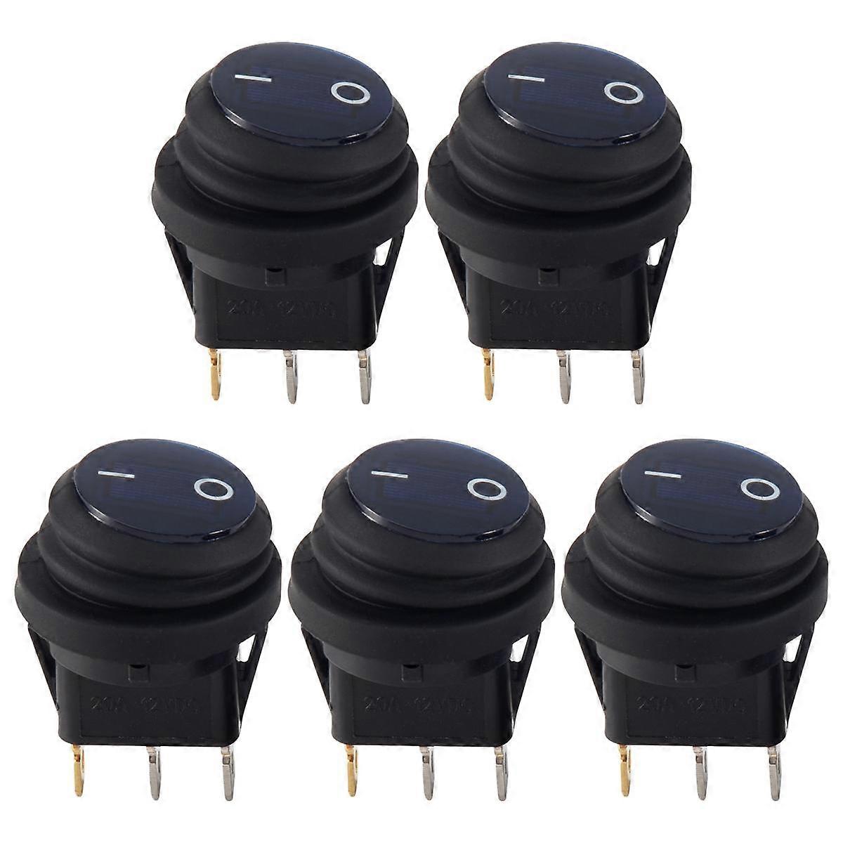 5 pcs 12V 20A Waterproof Round On/Off Rocker Switch Car Auto Boat SPST ...
